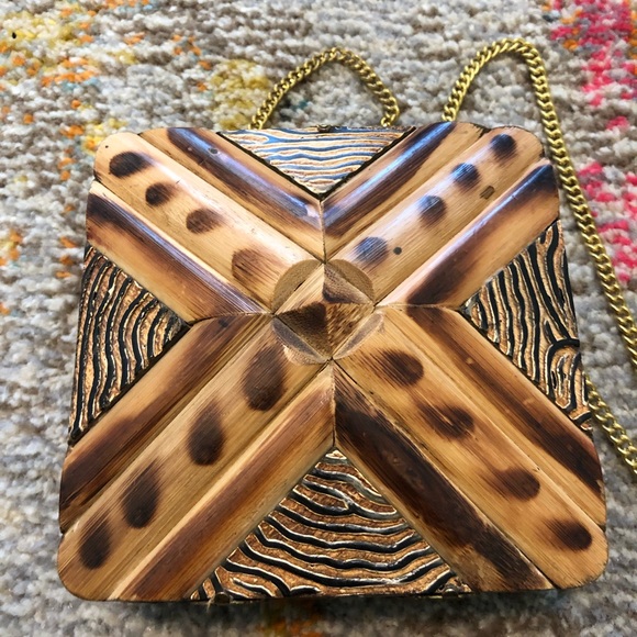 Vintage | Bags | Vintage Boho Wood Square Long Crossbody Purse Bag ...